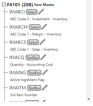 Properties for a “Custom Attributes” table and for the JDE table “Item ...