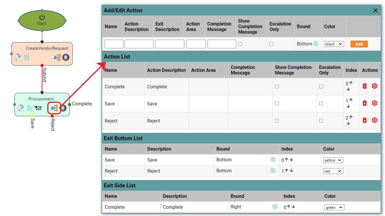 Use the “Exits” icon to create three exits: “Complete”, “Reject” and ...
